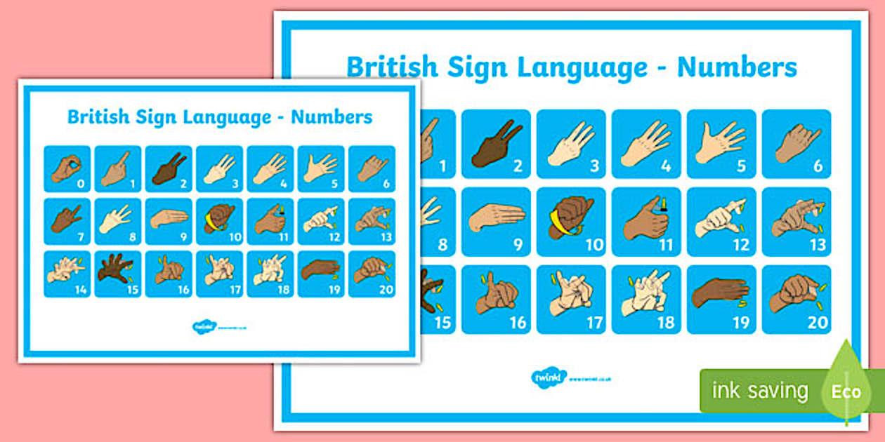 Large British Sign Language Numbers Poster Readers View
