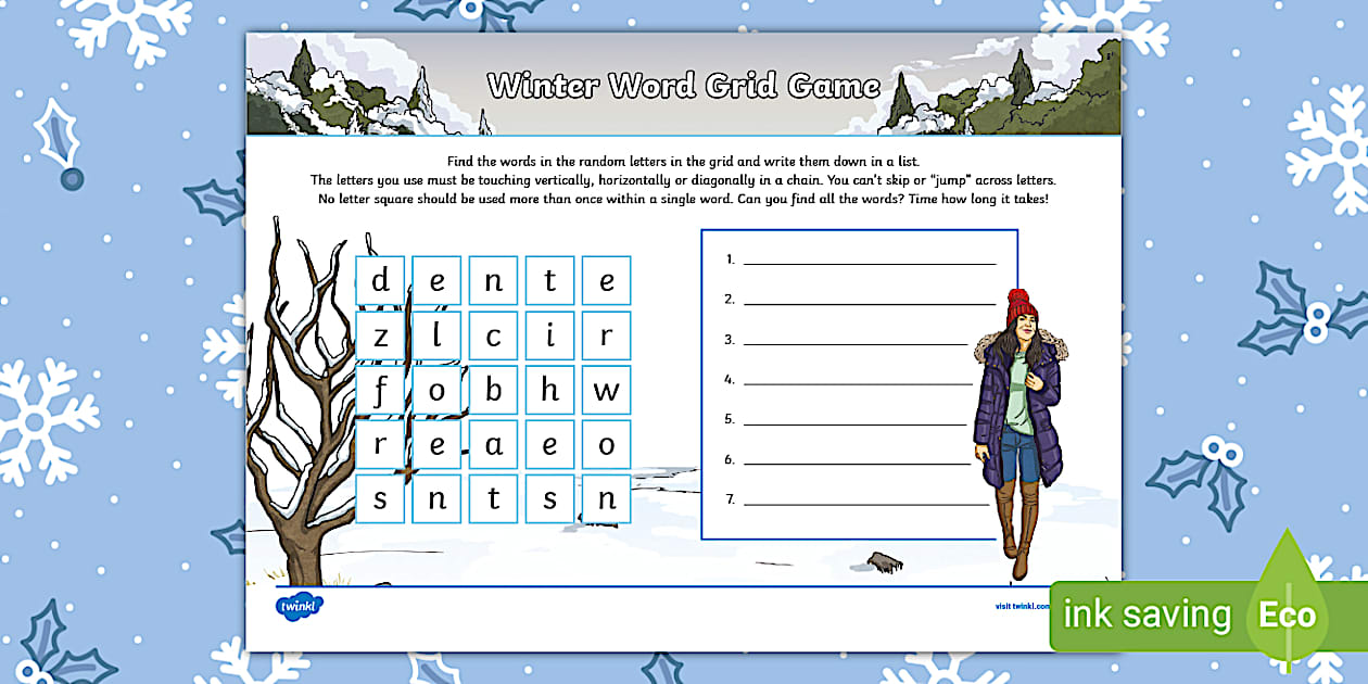 Winter Word Grid Game (teacher made) - Twinkl