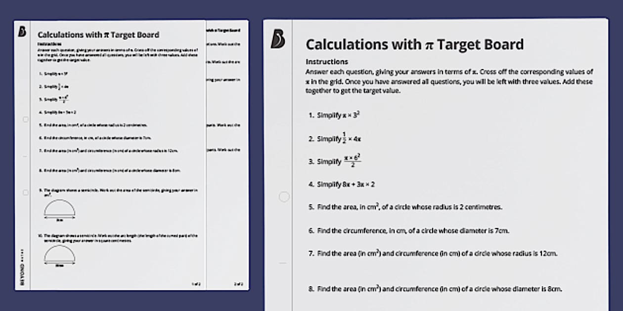 👉 Pi Calculations Target Board | KS4 Maths | Beyond