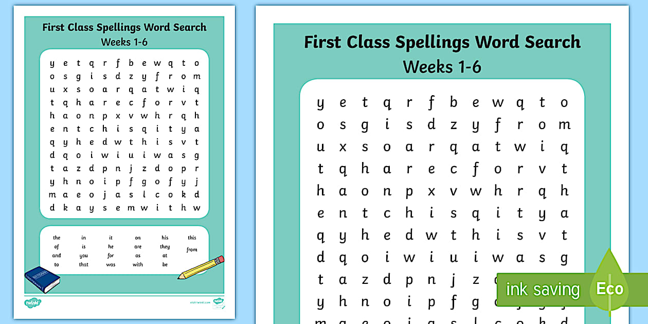 First Class Spellings Weeks 1-6 Word Search - Twinkl