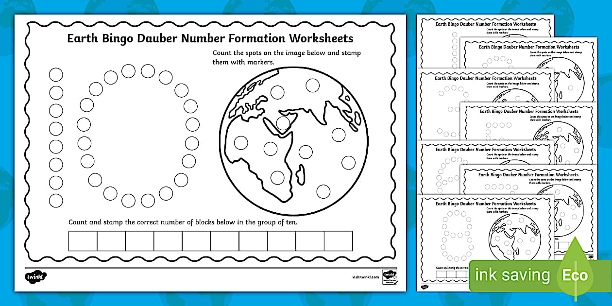 Earth Bingo Dauber Number Formation Worksheets | Twinkl KS1