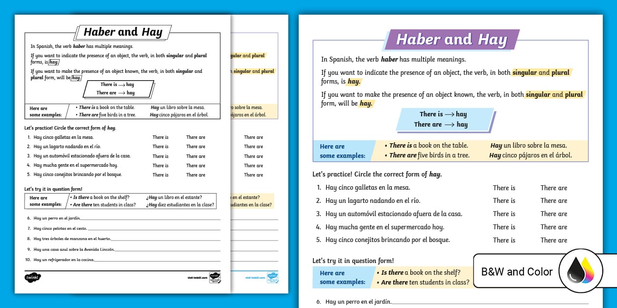 Hay in Spanish Worksheet Sheet | Resource | Twinkl USA