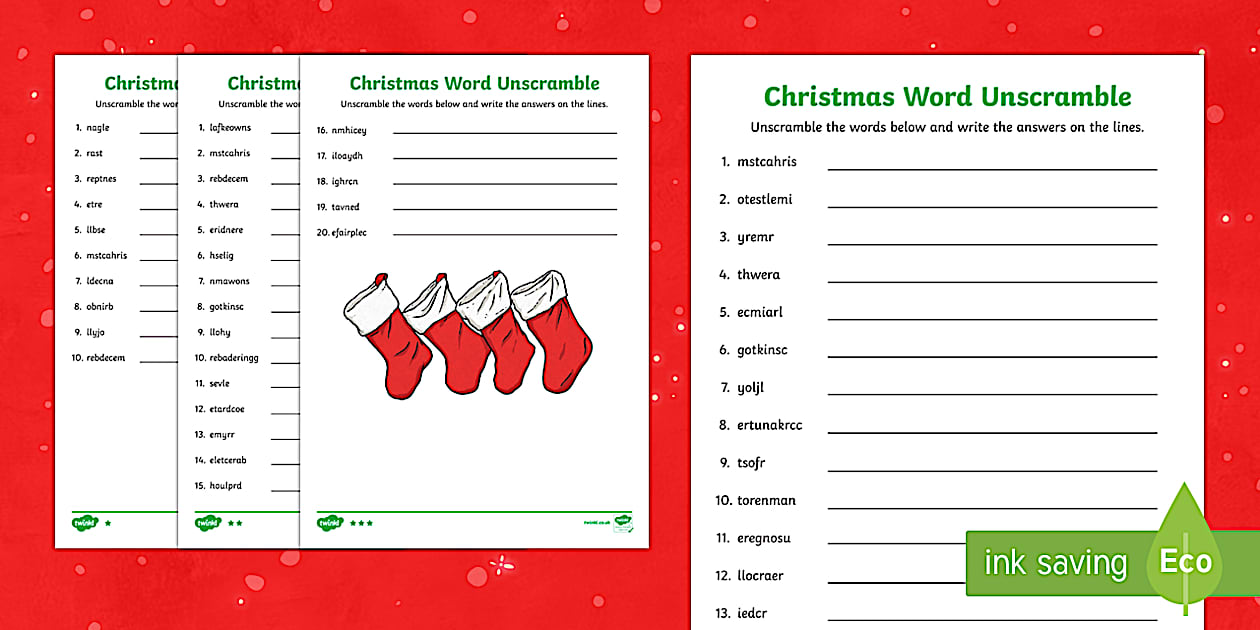Black and White Christmas Differentiated Word Unscramble