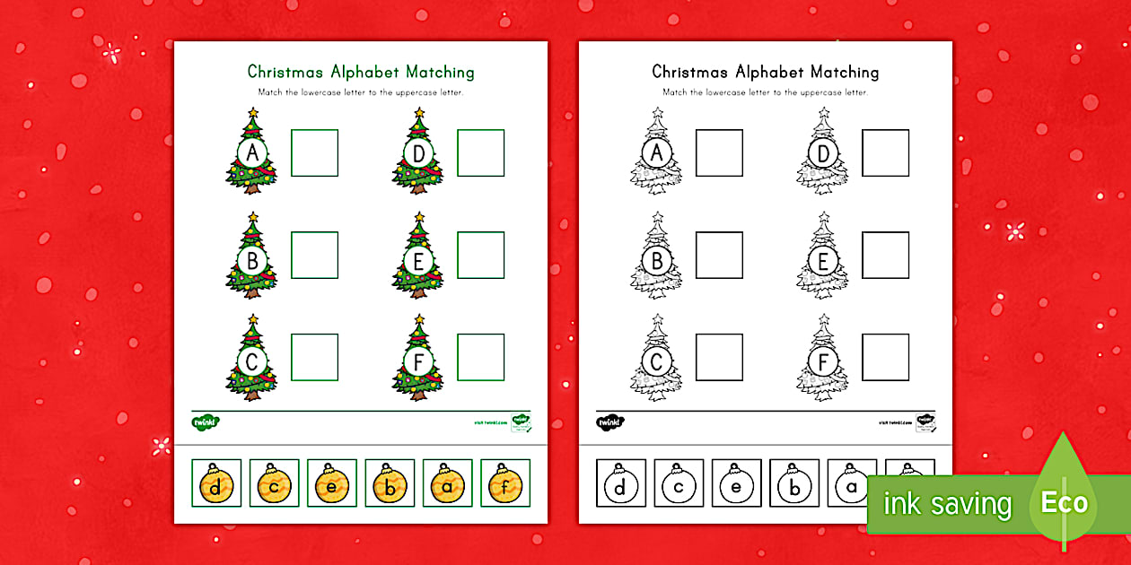 Christmas Alphabet Matching Activity Worksheet: Letters A-F