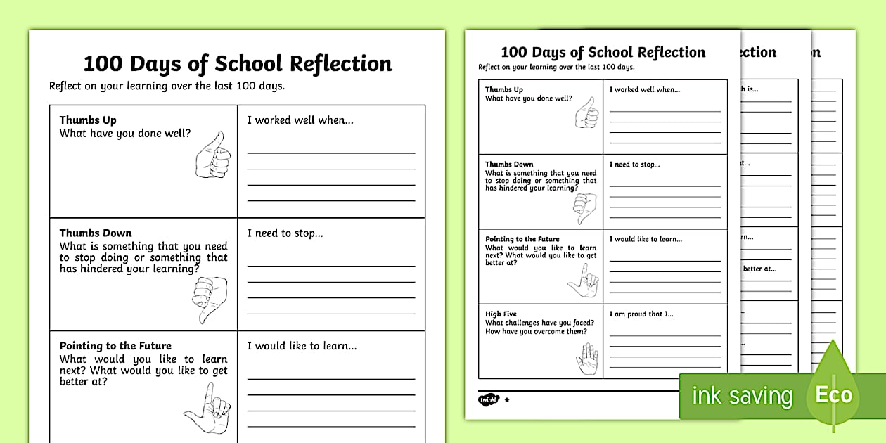 3-6 100 Days Reflection Differentiated Worksheet / Worksheet
