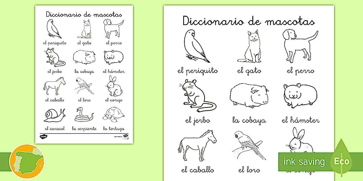 Hoja de colorear: Diccionario de mascotas - Twinkl