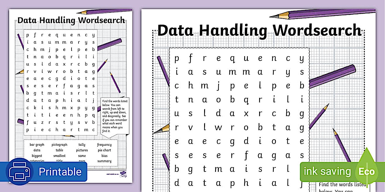 Data Handling Wordsearch Activity Sheet (teacher made)