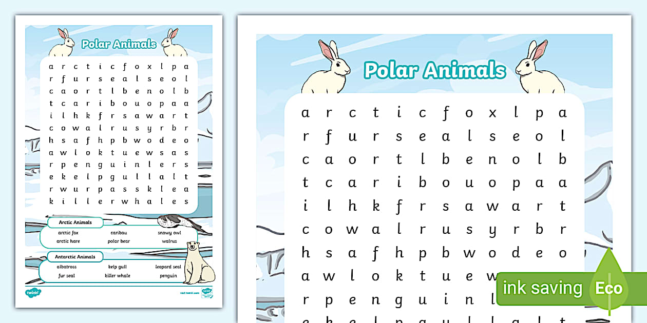 Polar Animals Word Search - Arctic and Antarctic Animals