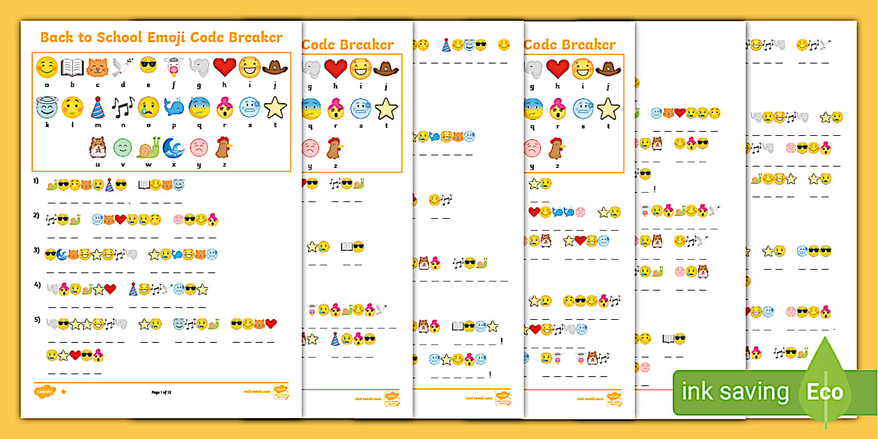 😊 Back to School Emoji Code Breaker Activity Sheets for Kids