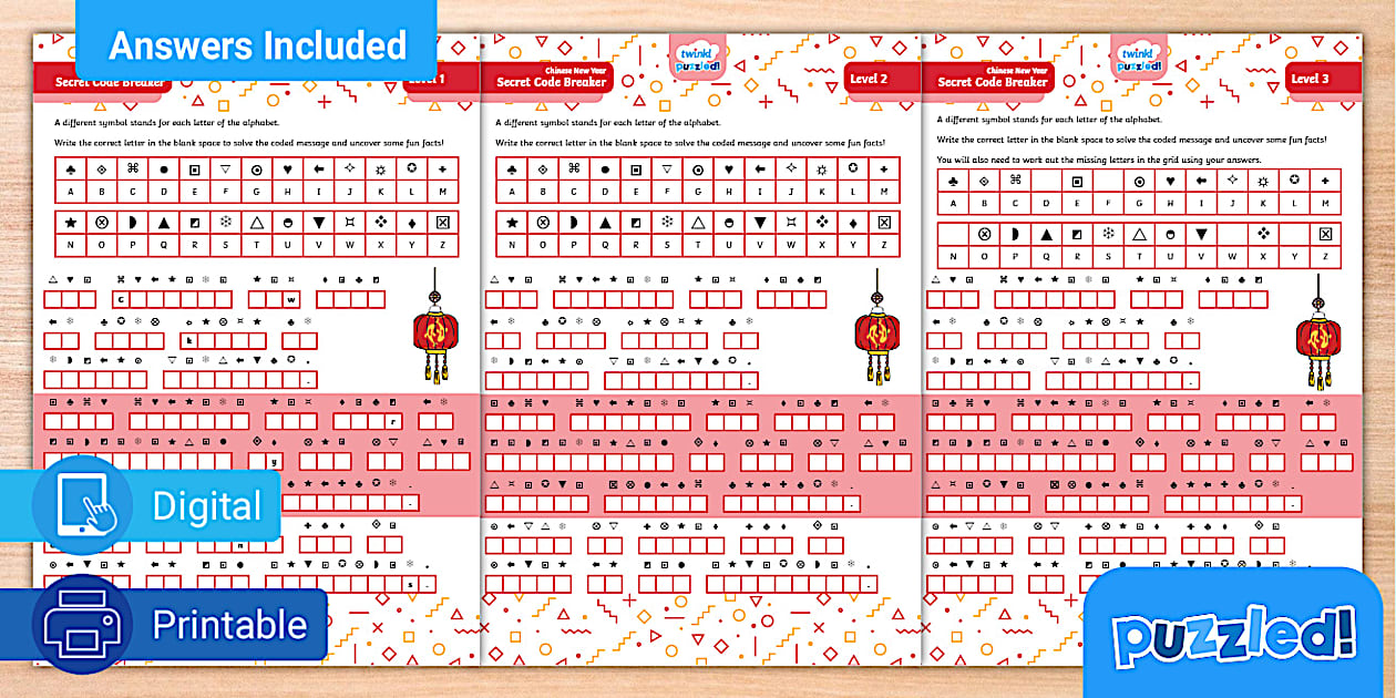 Chinese New Year code breaking puzzle - Twinkl Puzzled