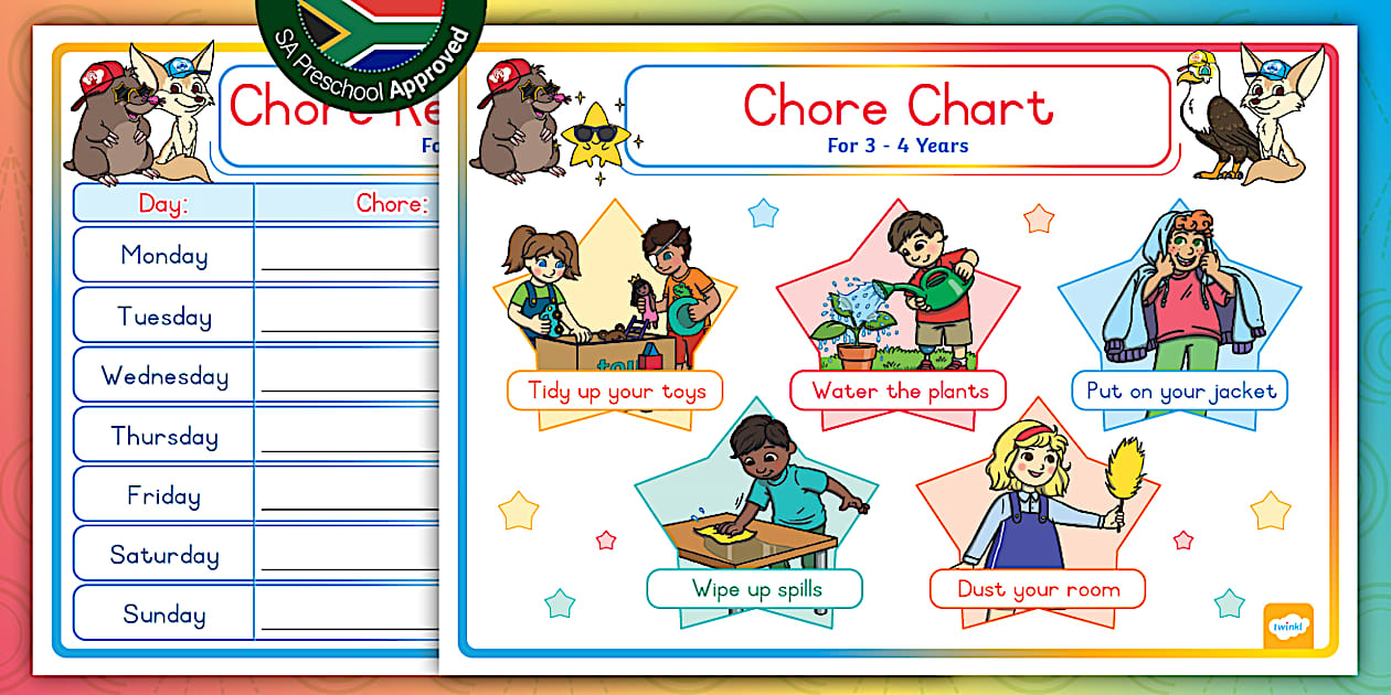 Preschool: Parents-Chore Chart for 3–4 Years - Twinkl