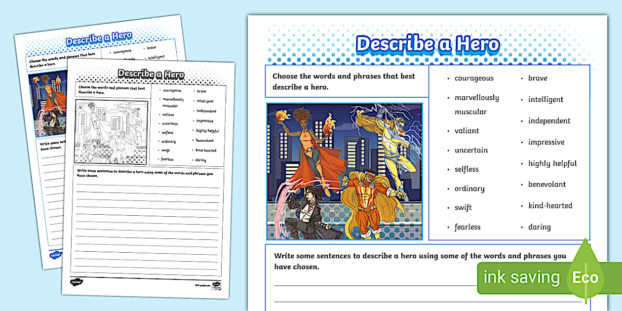 Describe a Hero Worksheet (teacher made) - Twinkl