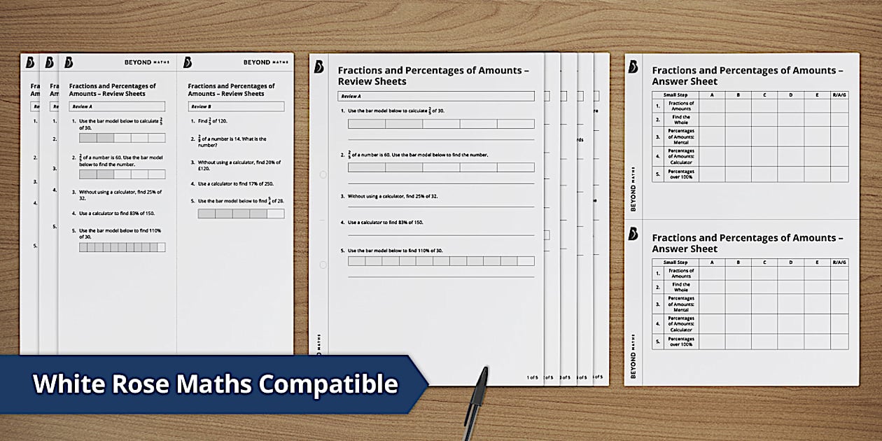 👉 Fractions and Percentages of Amounts – Review Sheets