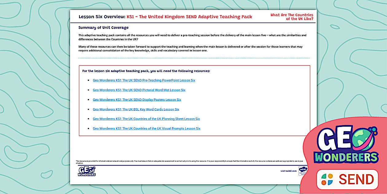 Geo Wonderers KS1 The UK SEND Adaptive Teaching Pack Lesson Six Overview