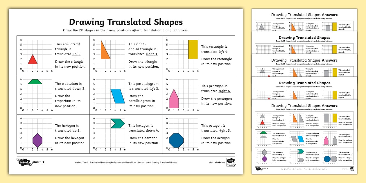 Drawing Translated 2D Shapes Differentiated Worksheet / Worksheets