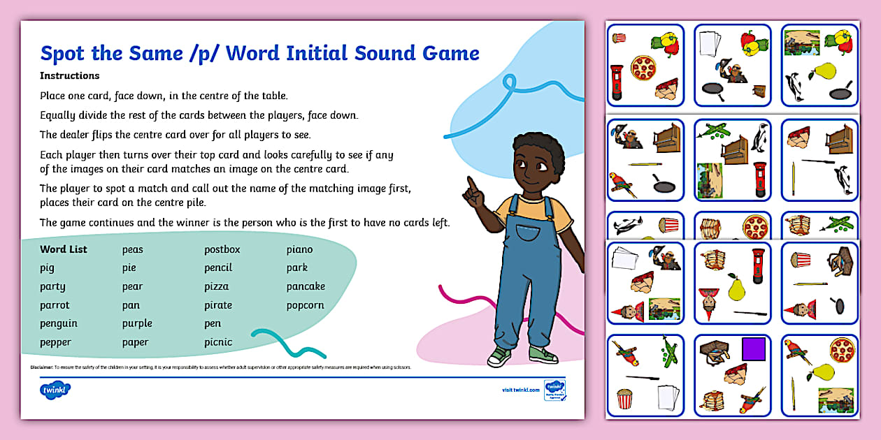 Spot the Same /p/ Word Initial Sound Game (teacher made)