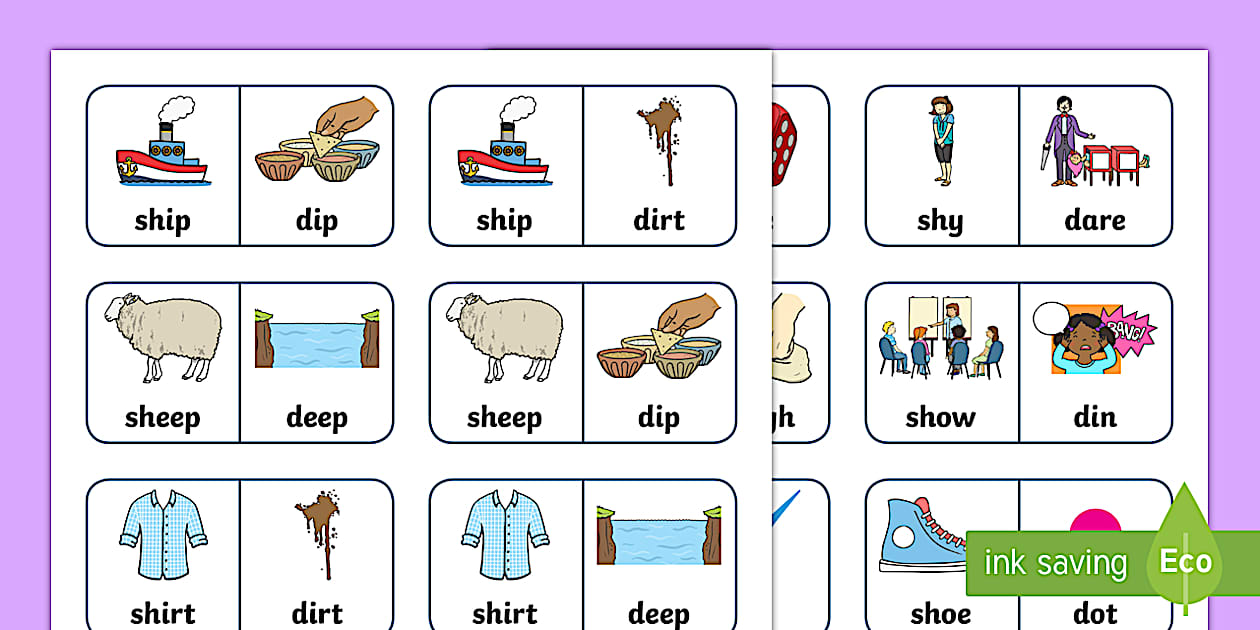 ‘sh’ and ‘d’ Minimal Pair Dominoes (teacher made)
