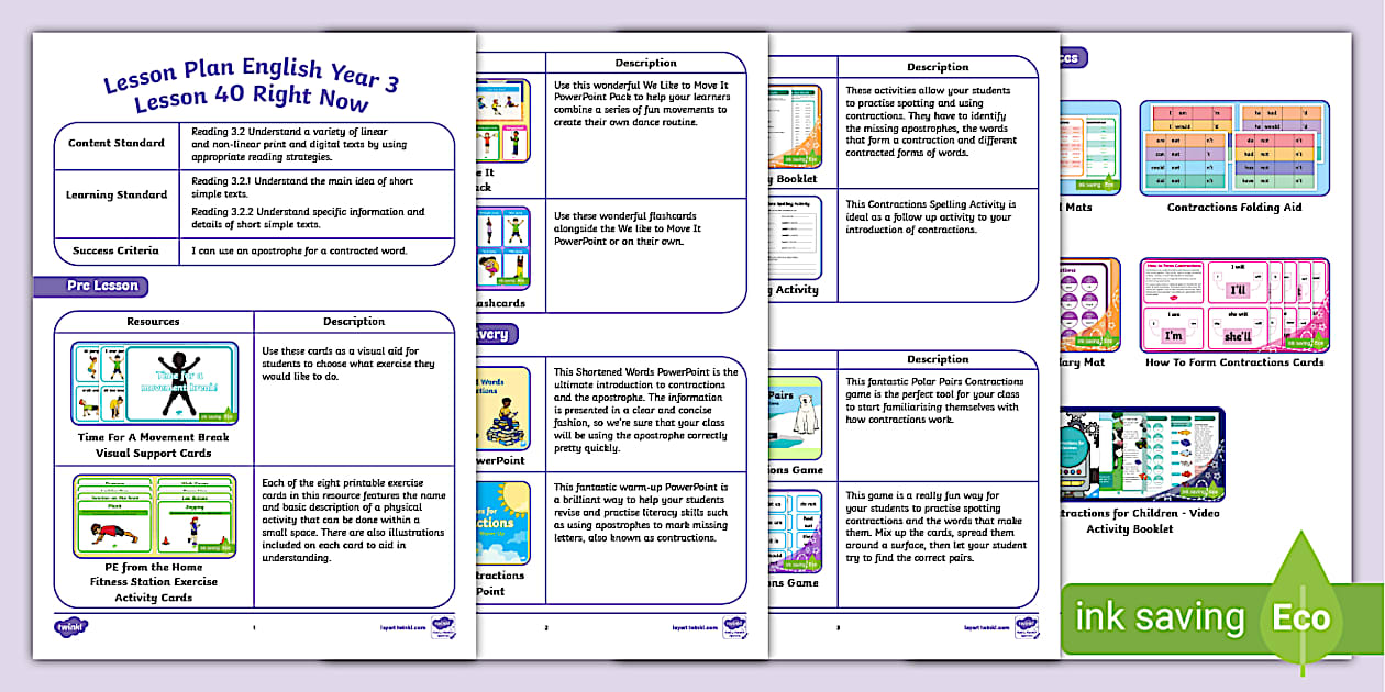 Lesson Plan English Year 3 Lesson 40 Right Now - Twinkl