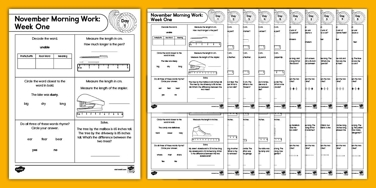 Second Grade November Morning Work Bundle (teacher made)