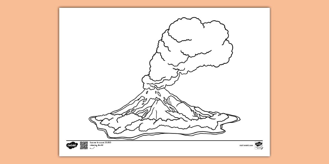 Illustrated Volcano Colouring Sheet | Twinkl Resources