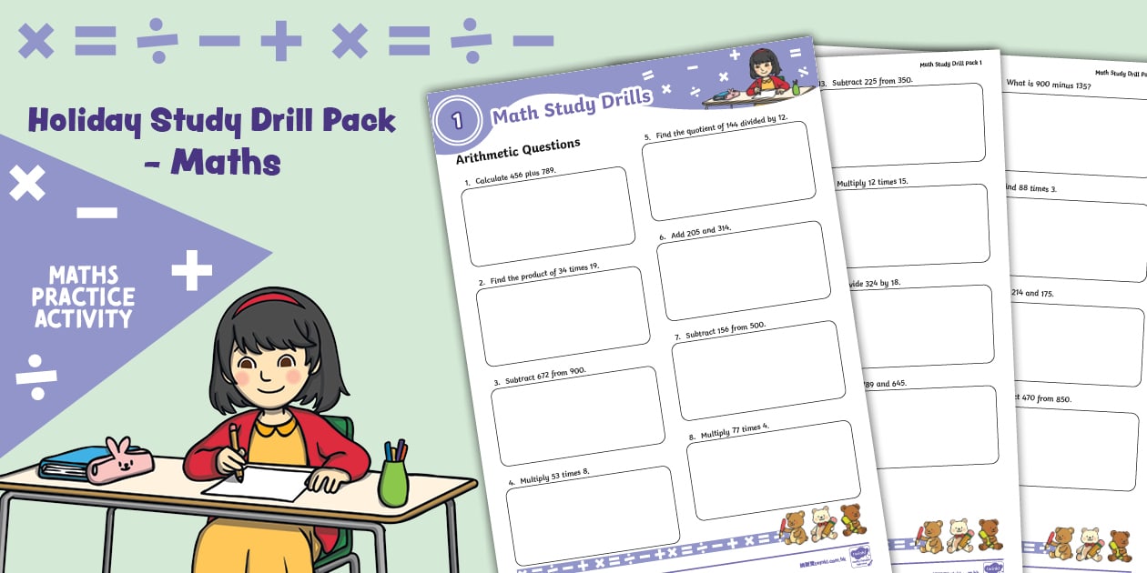 Holiday Study Drill Pack - Maths (teacher made) - Twinkl