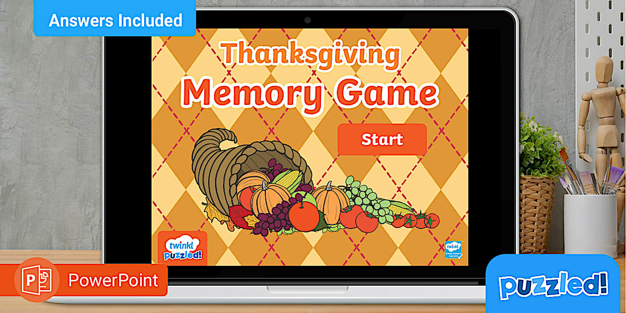 Fun Thanksgiving Memory Game Puzzle PowerPoint - AL - Twinkl