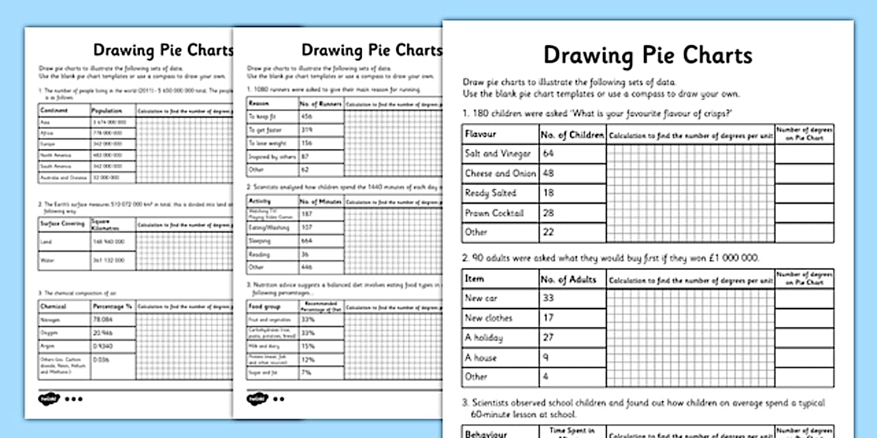 Higher Ability Differentiated Drawing Pie Charts Worksheet Pack