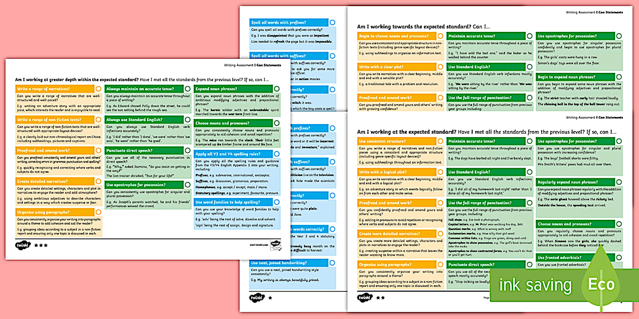 Y4 Writing Assessment I Can Statements with Worked Examples Assessment Pack