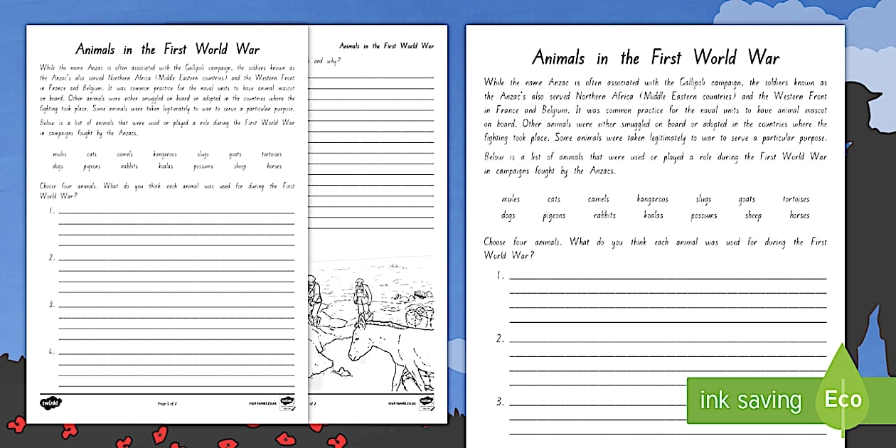 Animals Anzac Day | Writing Task | NZ Primary Resource