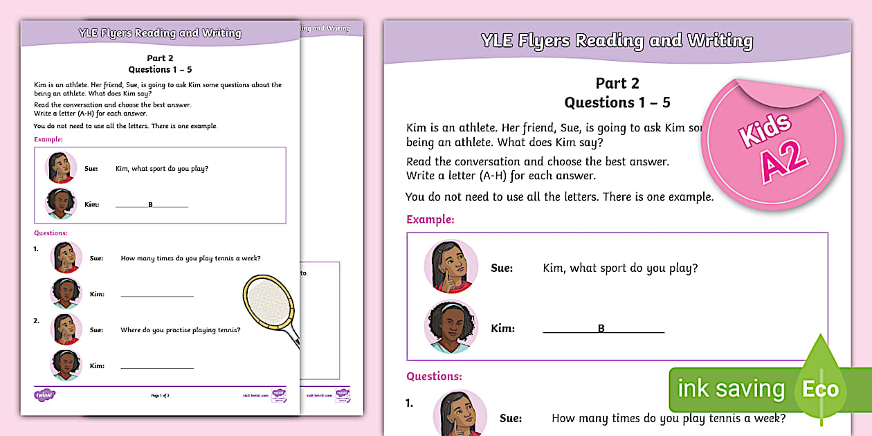 ESL YLE Flyers Reading and Writing Part 2 Worksheet (Sports) [Kids, A2]
