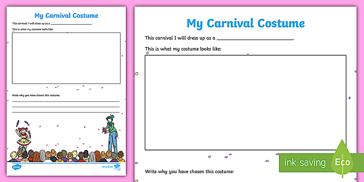 My Carnival Costume Worksheet - KS1 Resource - Twinkl