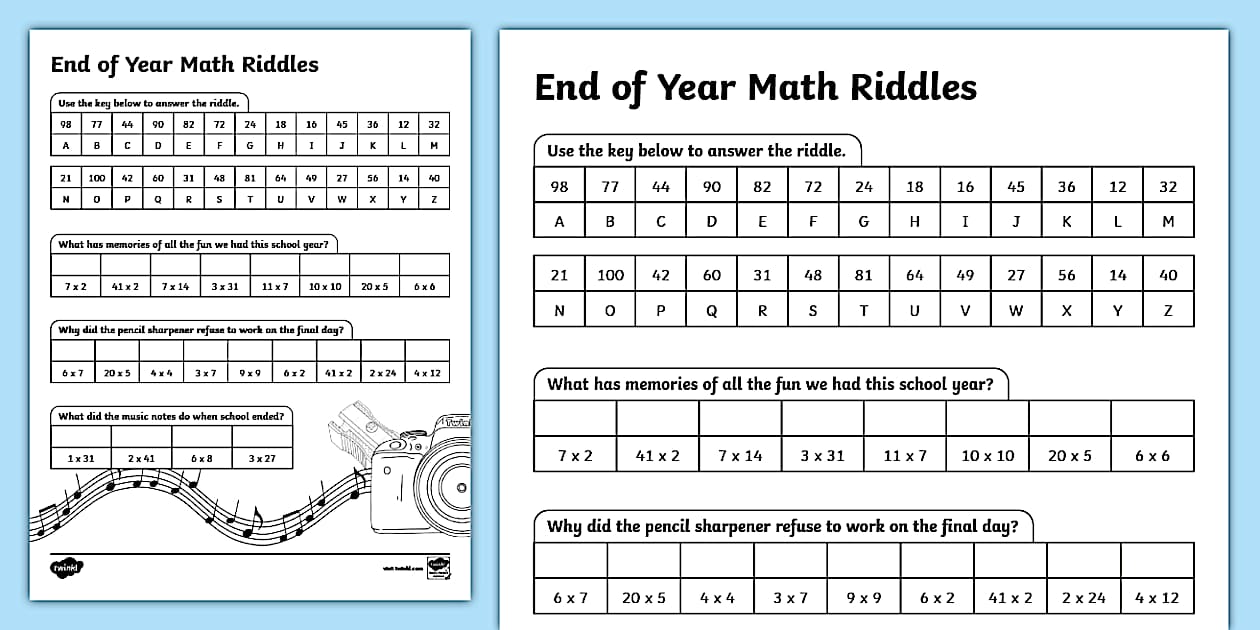 Third Grade End of Year Math Riddles (Teacher-Made) - Twinkl