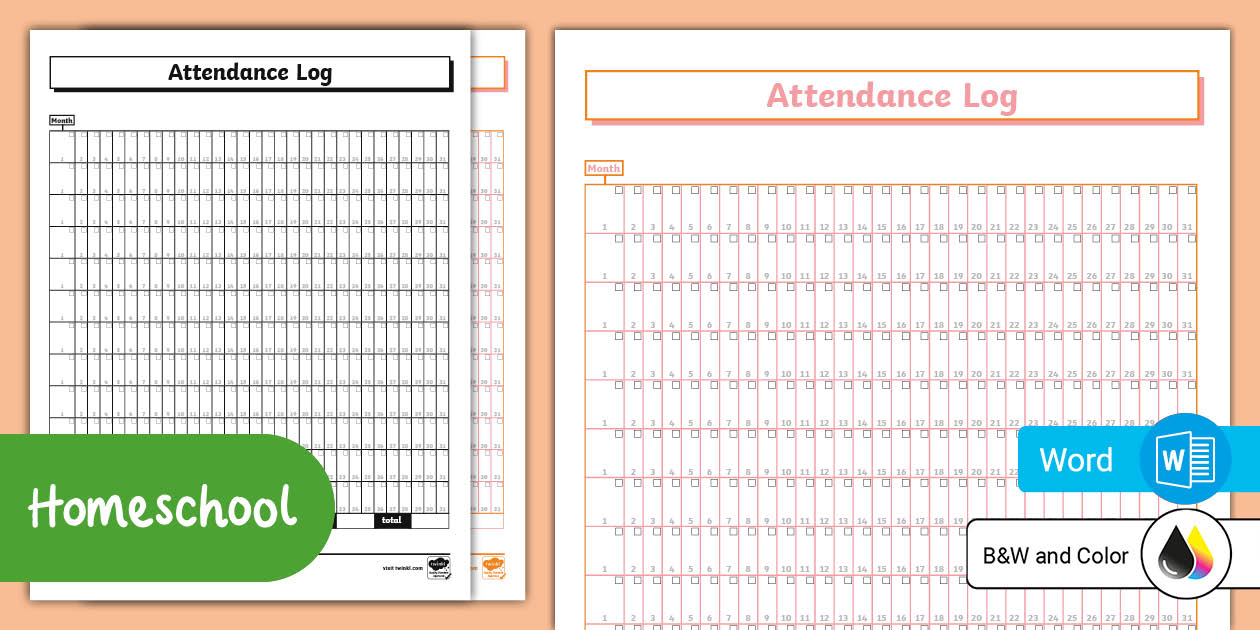 Homeschool Attendance Tracker - Printable Attendance Sheet