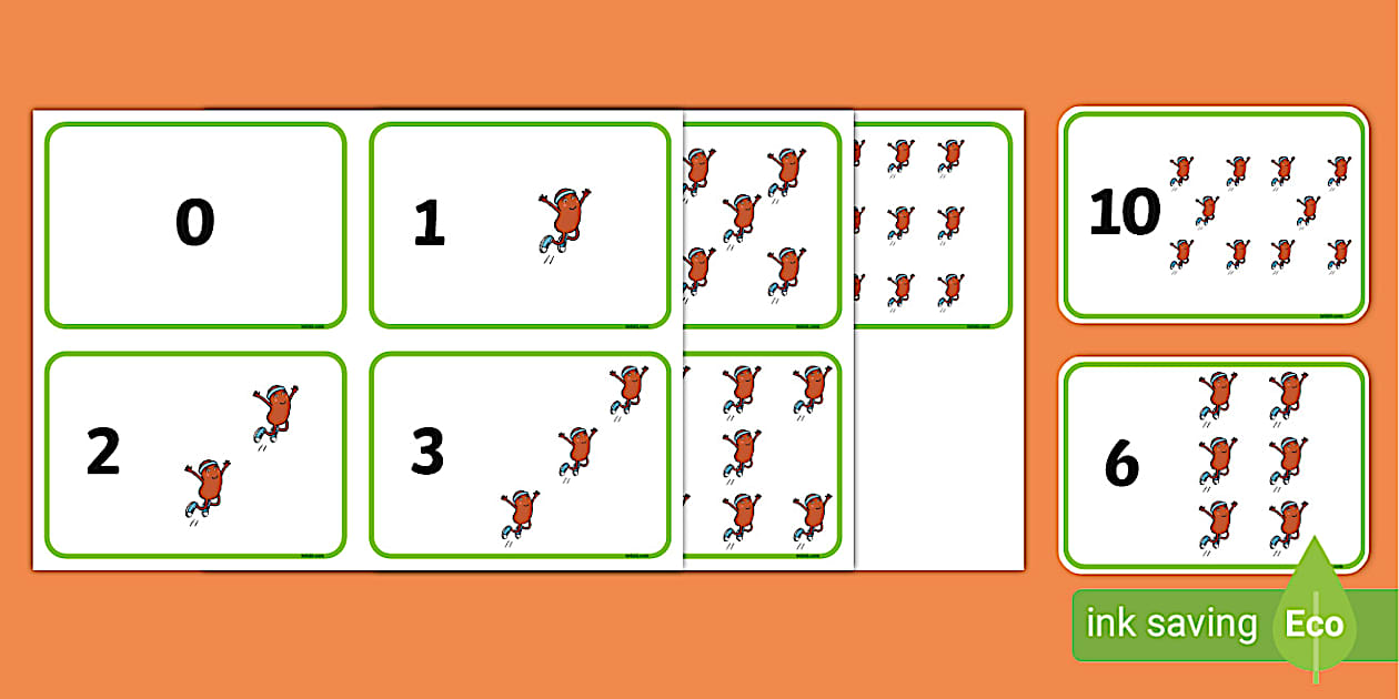 Jumping Bean Number Cards (Teacher-Made) - Twinkl