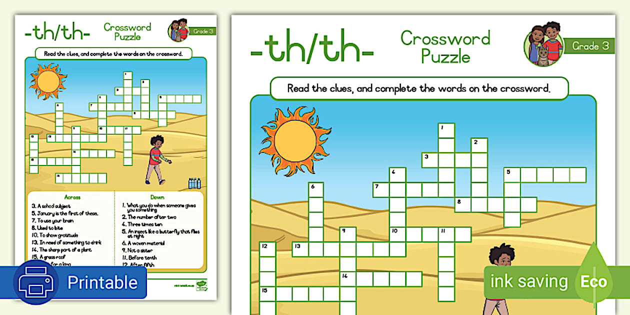 Grade 3 Phonics Crossword Puzzle -th/th- (Teacher-Made)