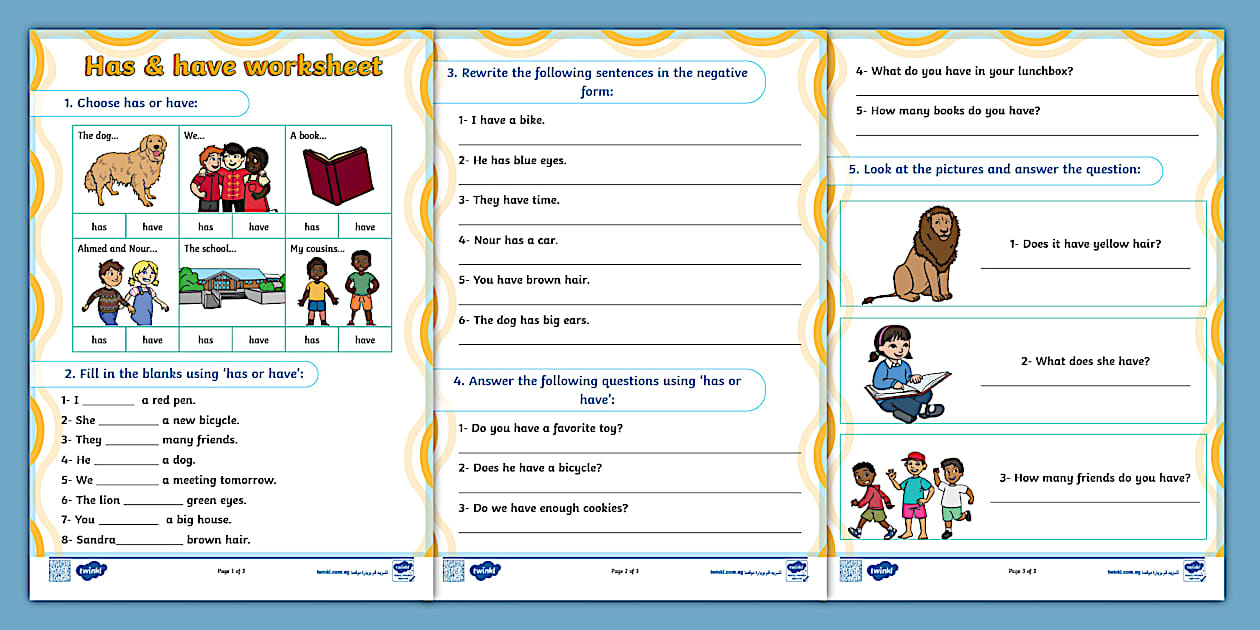 Has & Have Worksheet (teacher made) - Twinkl