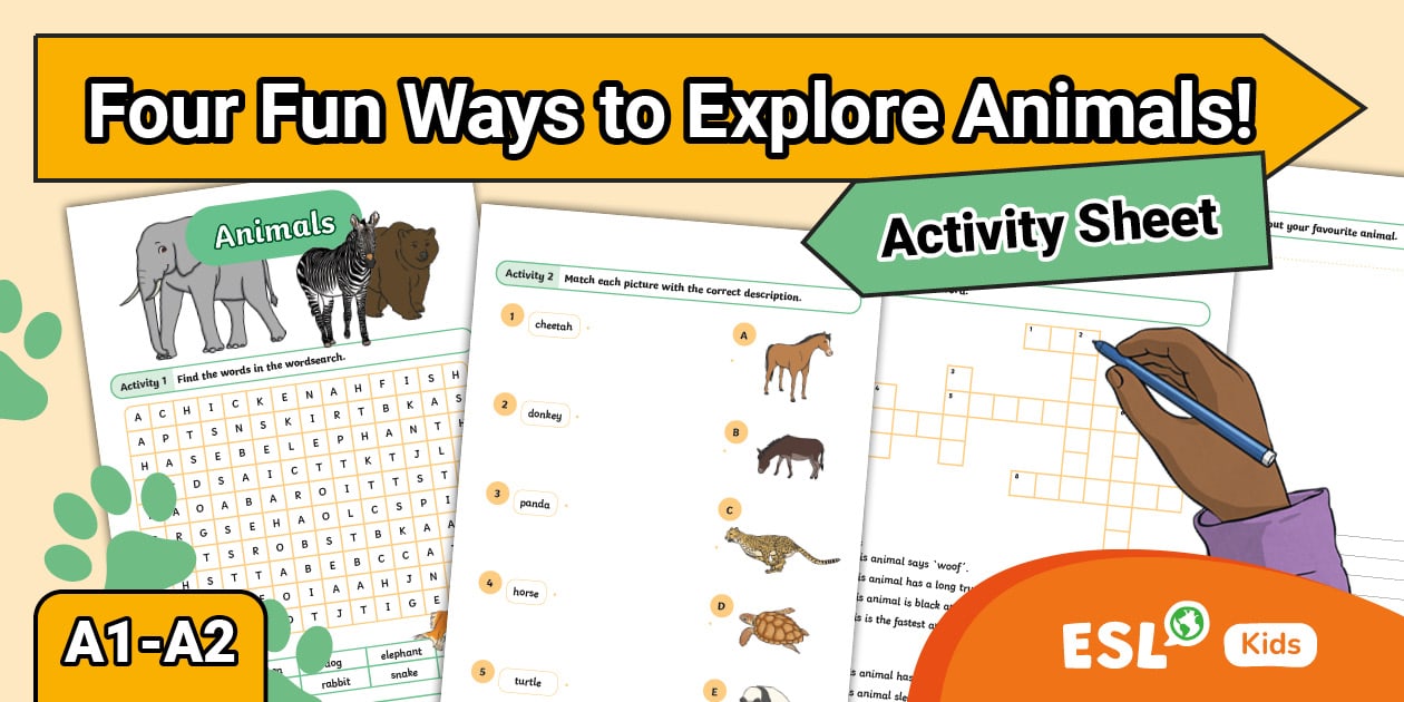 ESL Animals Activity Sheet for Kids