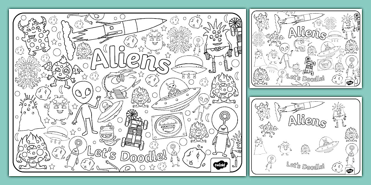 Alien-Themed Doodle Colouring Pages - KS1 (teacher made)