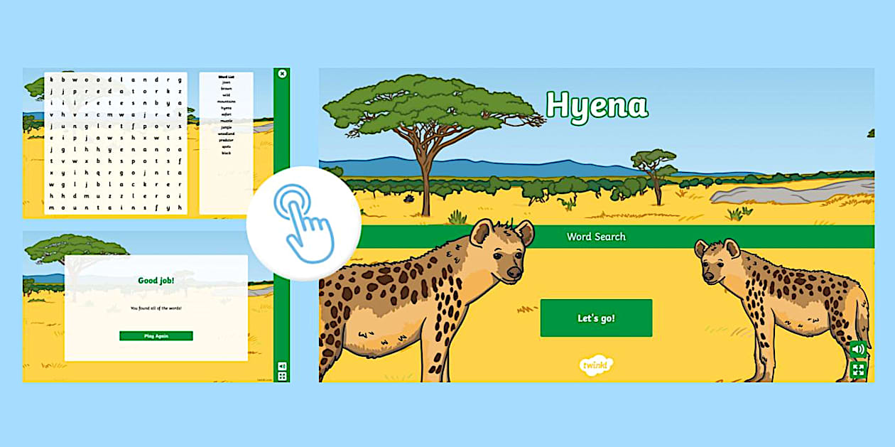 Interactive Hyena Word Search (teacher made) - Twinkl