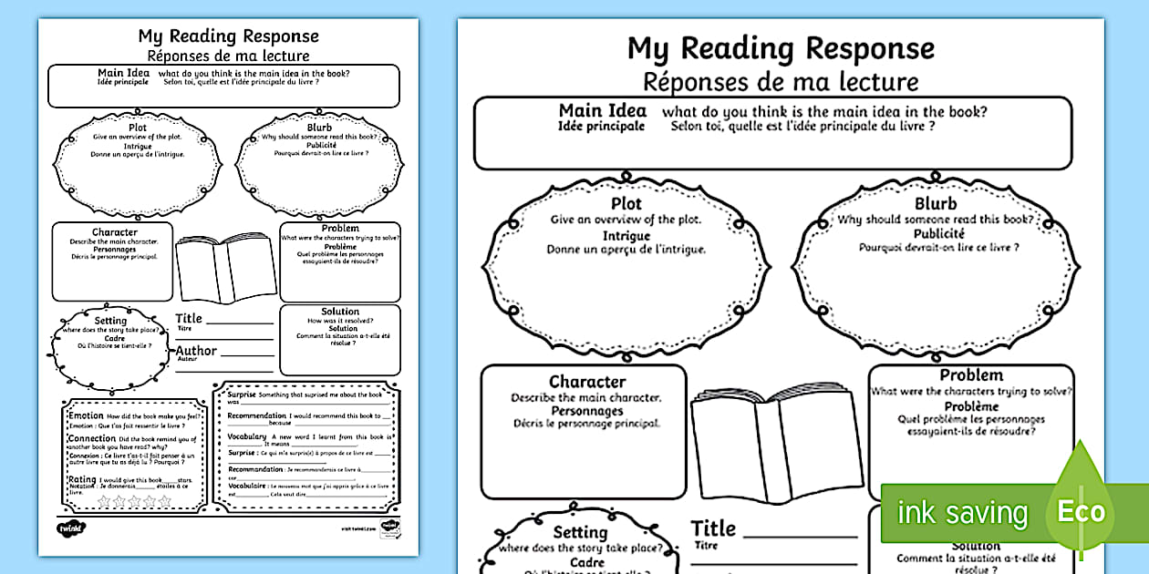 Reading Response Graphic Organiser Worksheet English/French - Reading ...