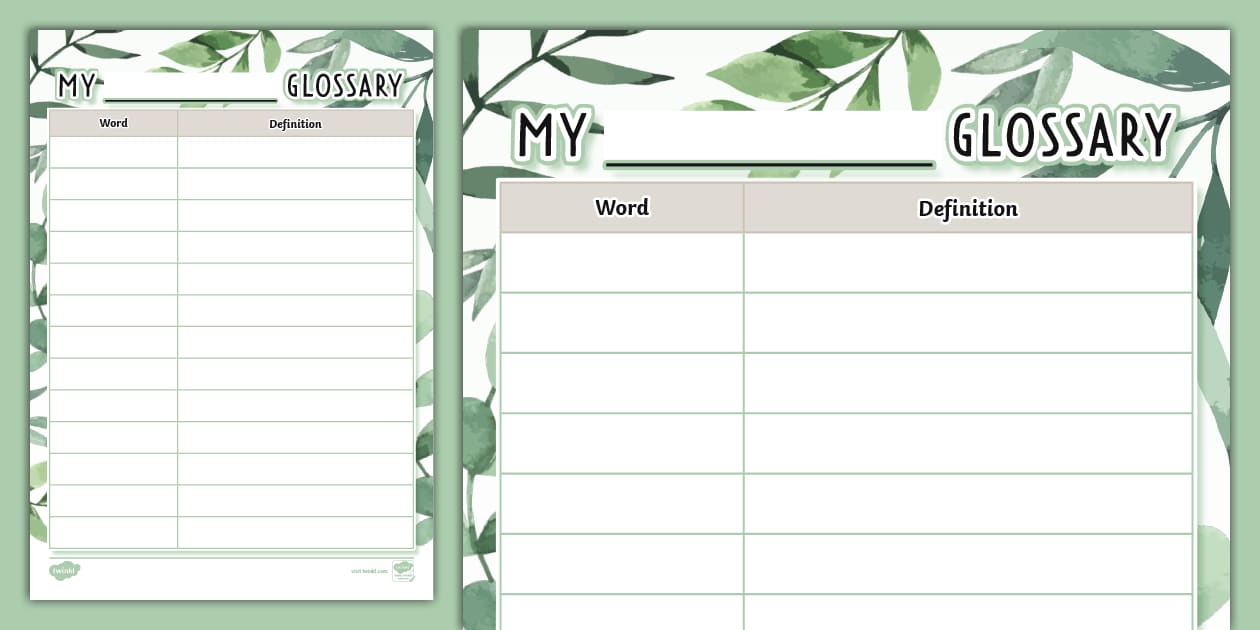 Muted Botanical Themed My Glossary Writing Template - Twinkl