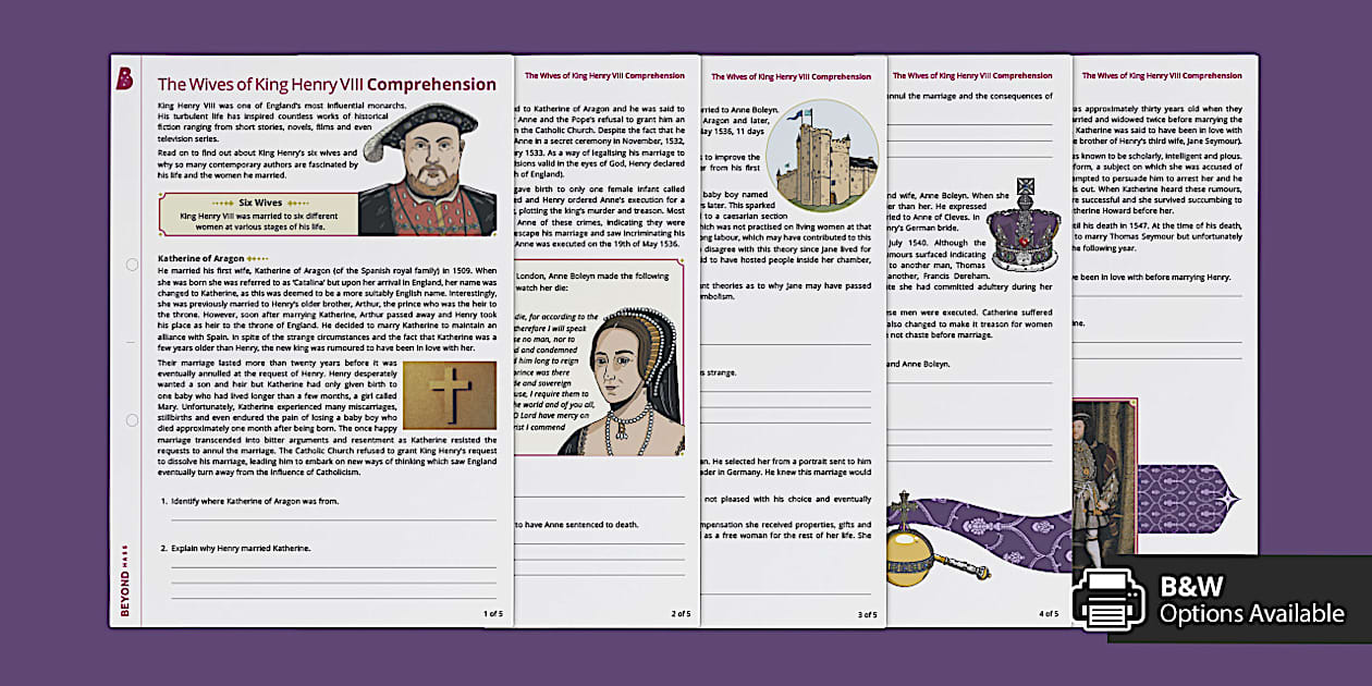 The Wives of King Henry VIII Comprehension | Twinkl History