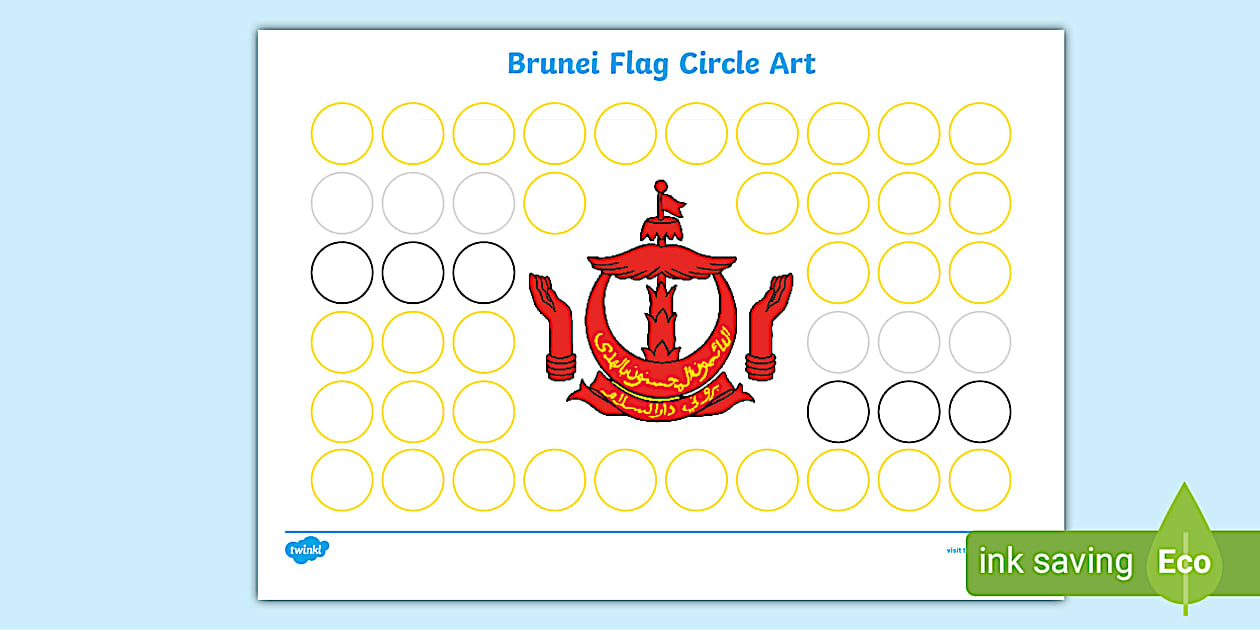 Brunei Flag Circle Art Worksheet for painting fun in class.
