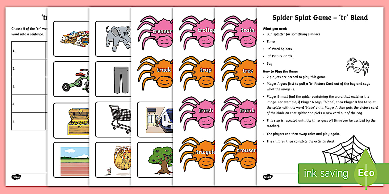 Spider Splat 'tr' Blend Game (Teacher-Made) - Twinkl