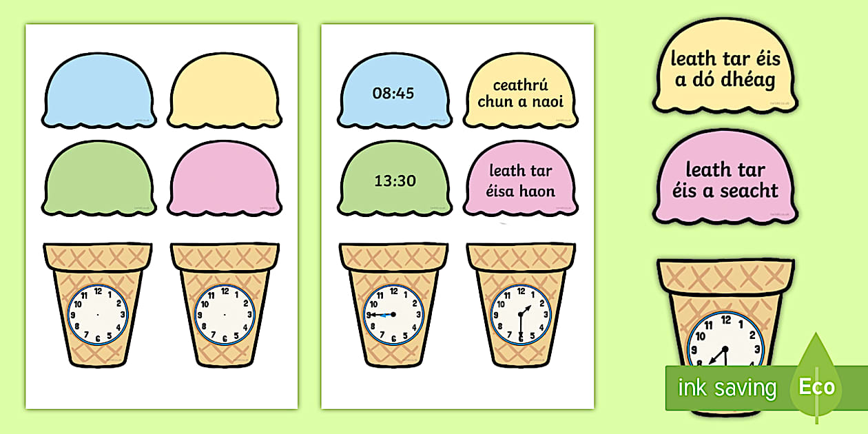 Telling the Time Ice Cream Cone Word and Picture Matching Worksheet