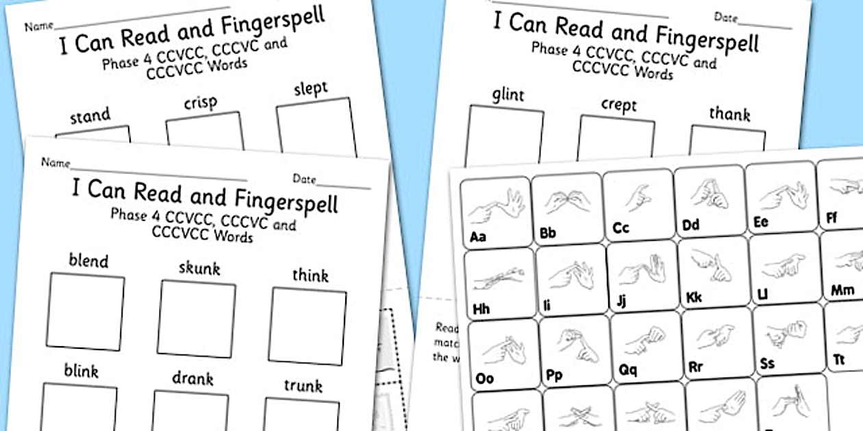 I Can Read Fingerspell Phase 4 CCVCC CCCVC CCCVCC Words Activity, worksheet