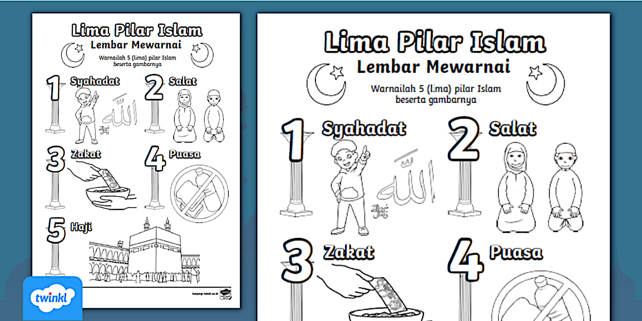 Lembar Mewarnai 5 Pilar Islam atau 5 Rukun Islam - Twinkl