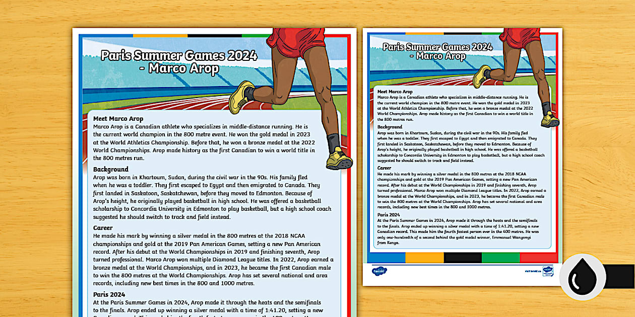 2024 Paris Summer Games - Marco Arop Fact File - Twinkl