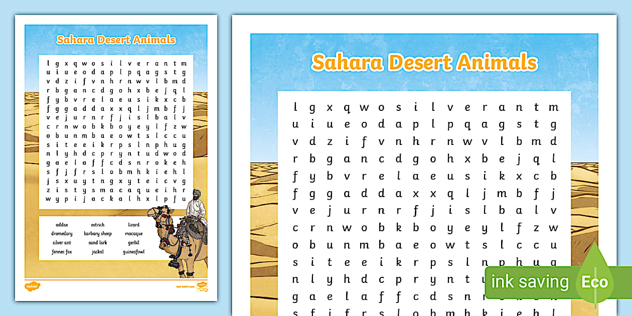 Sahara Desert Animals Word Search (l'enseignant a fait)