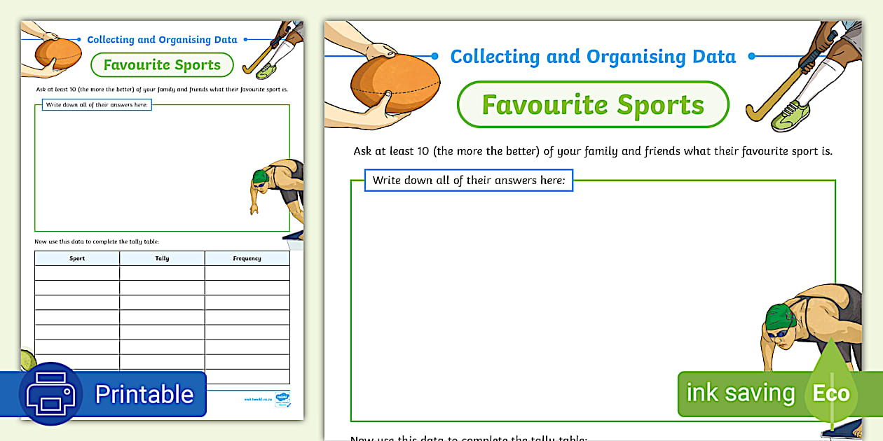 Collecting and Organising Data: Favourite Sports Activity Sheet